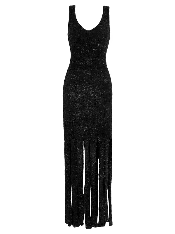 SIMONMILLER Tira Fringed Metallic Chenille Midi Dress - Black