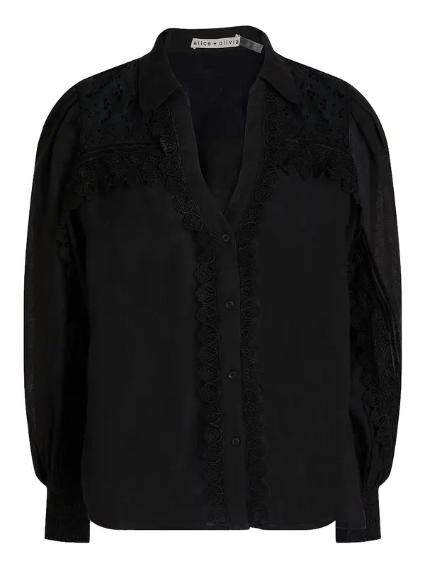 Alice + Olivia Lace-trimmed Linen Shirt - Black