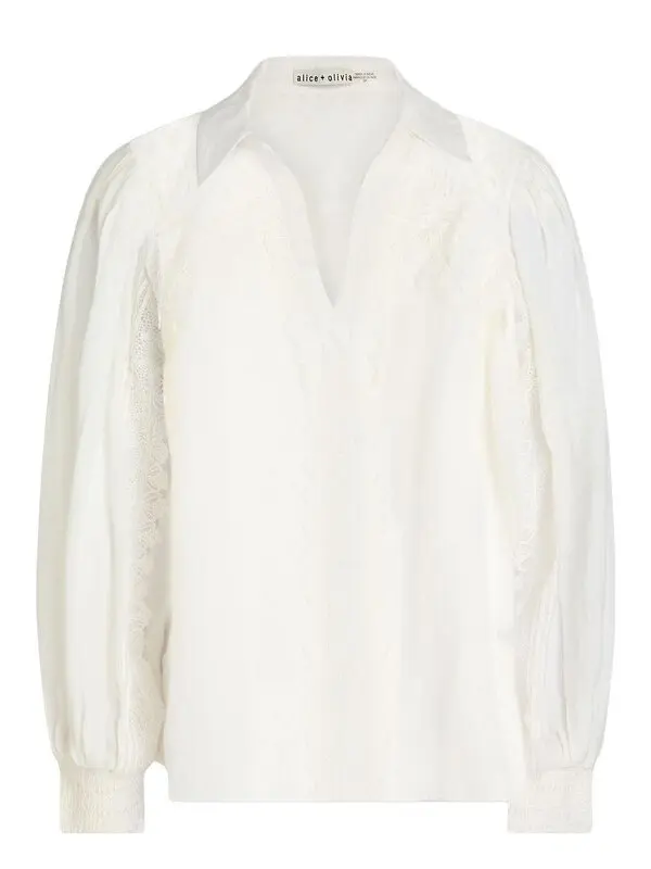 Alice + Olivia Lace-trimmed Linen Shirt - Off-white