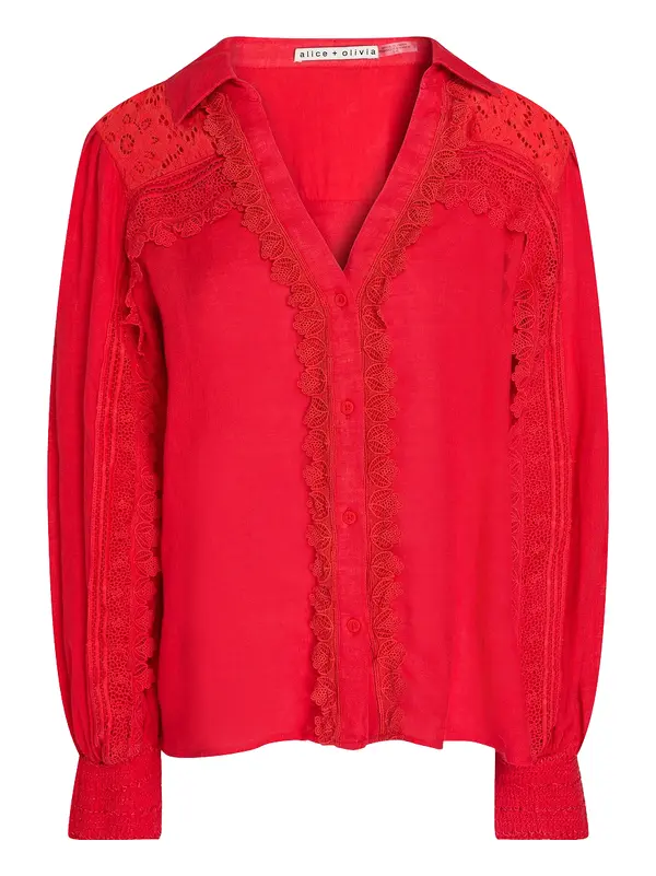 Alice + Olivia Lace-trimmed Linen Shirt - Red