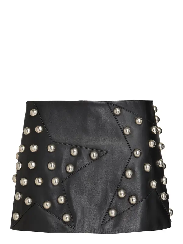 AREA Studded Embellished Leather Mini Skirt - Black