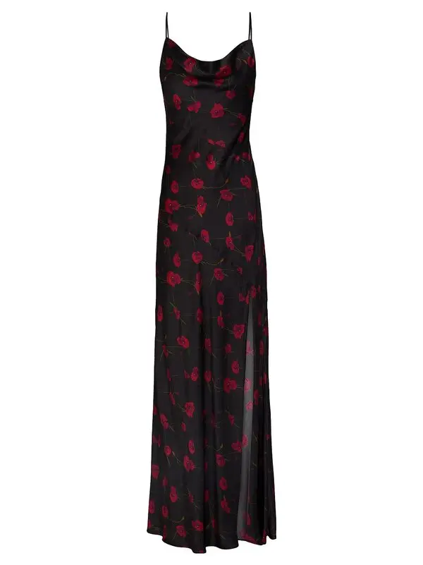 NICHOLAS Draped Floral-print Silk-blend Satin Gown - Black