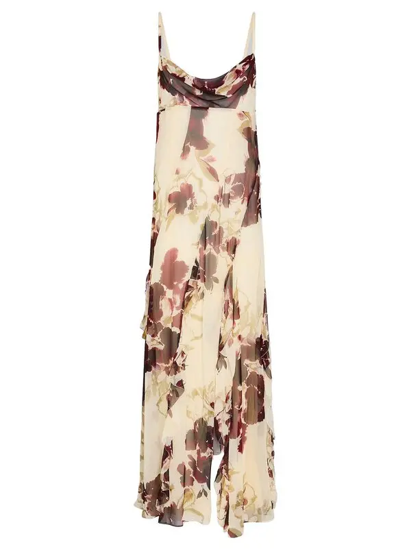 NICHOLAS Ruffled Floral-print Silk-chiffon Gown - Cream