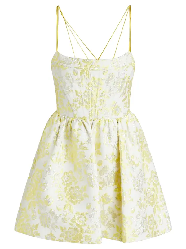 Alice + Olivia Nat Metallic Floral-jacquard Mini Dress - Yellow