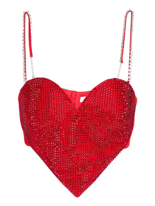 AREA Cropped Crystal-embellished Bustier Top - Red
