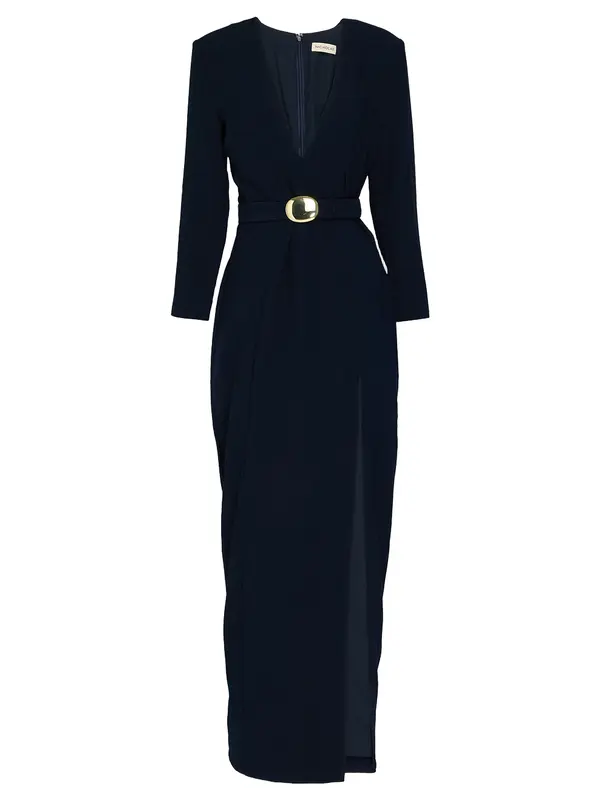 NICHOLAS Belted Crepe Gown - Midnight Blue
