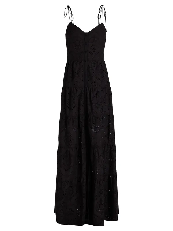 Alice + Olivia Broderie Anglaise Cotton Maxi Dress - Black