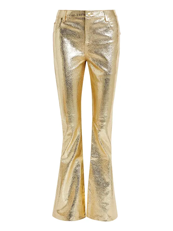 Retrofete Lunx Metallic Textured Leather Pants - Gold