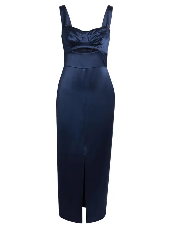 NICHOLAS Cutout Satin Midi Dress - Navy