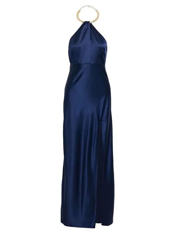 NICHOLAS Satin Halterneck Gown - Navy
