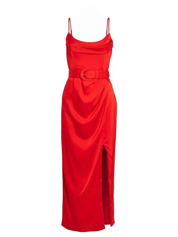 NICHOLAS Belted Draped Satin-crepe Midi Dress - Red