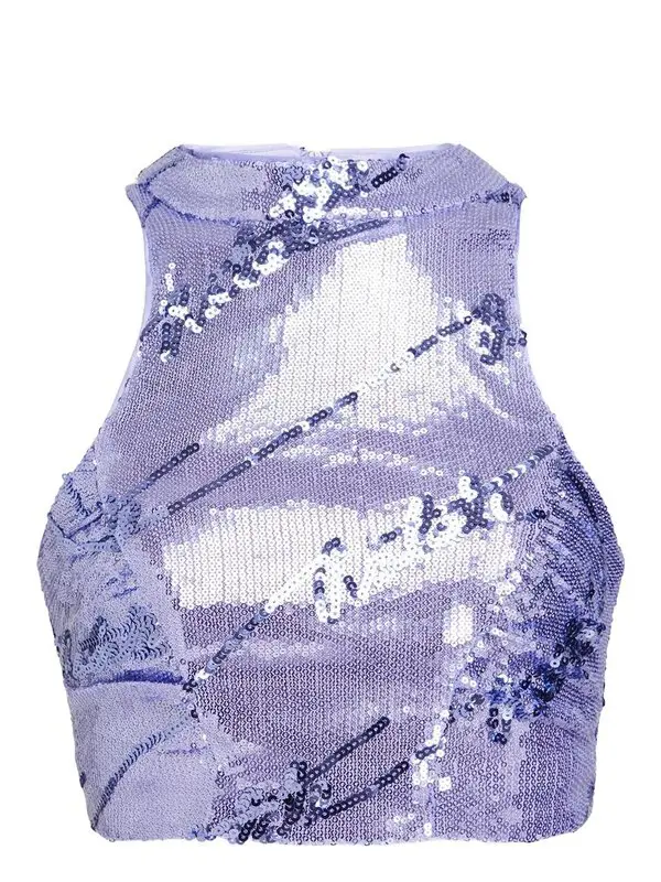 ROTATE BY BIRGER CHRISTENSEN Cropped Sequined Stretch-mesh Top - Lavender