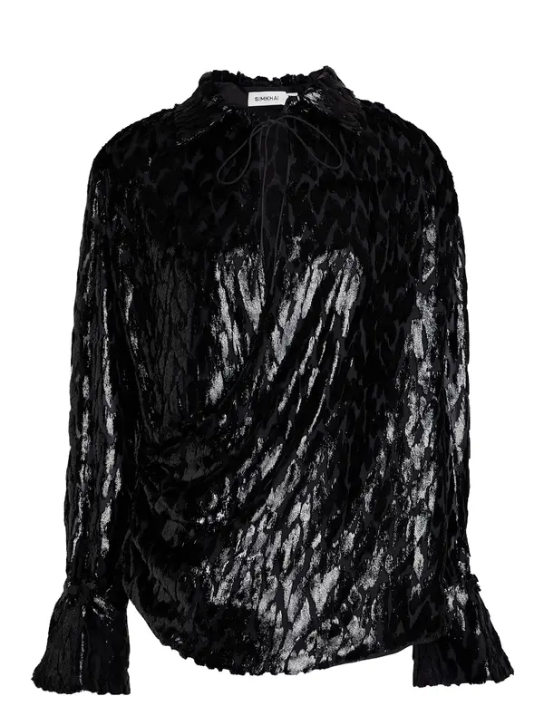 Simkhai Luella Wrap-effect Metallic Blouse - Black