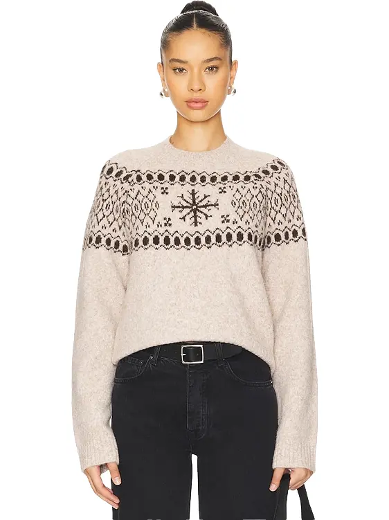 LOVERS AND FRIENDS Josette Fairisle Pullover Sweater - Beige & Brown Multi