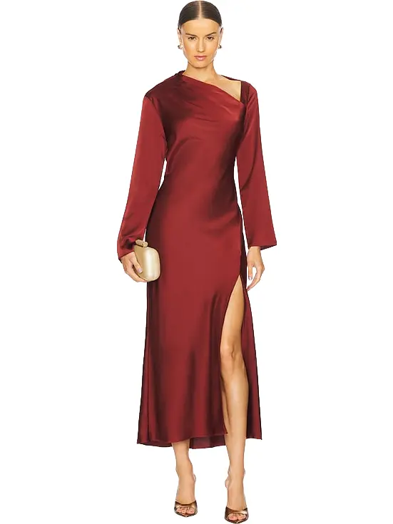 Astr The Label Catriona Asymmetrical Satin Dress - Mulberry