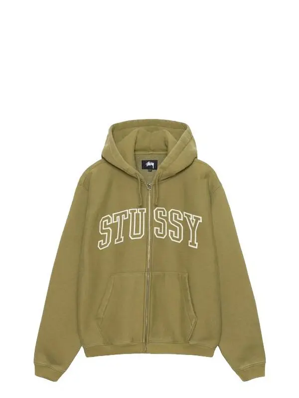 StÜssy Outline Zip-up Hoodie - Olive