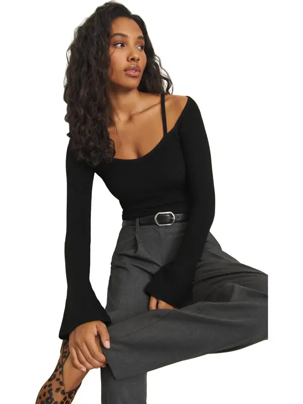 REFORMATION Romey Regenerative Merino Ribbed Sweater - Black