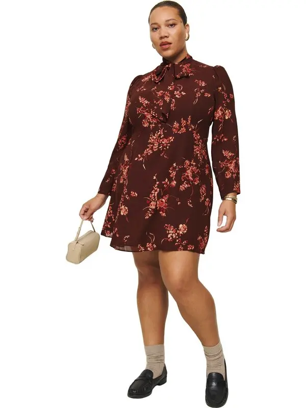 REFORMATION Sunna Floral Mini Dress - Brown