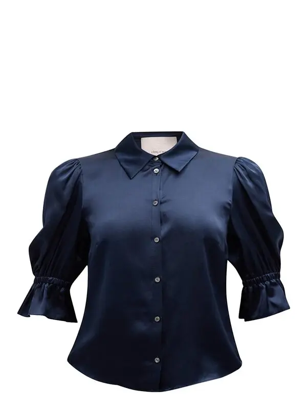 Cinq À Sept Fiona Silk Satin Top - Navy