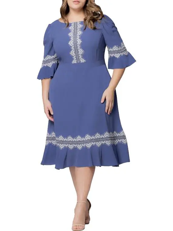 KIYONNA Villa Lace-trim Cocktail Dress - Slate Blue