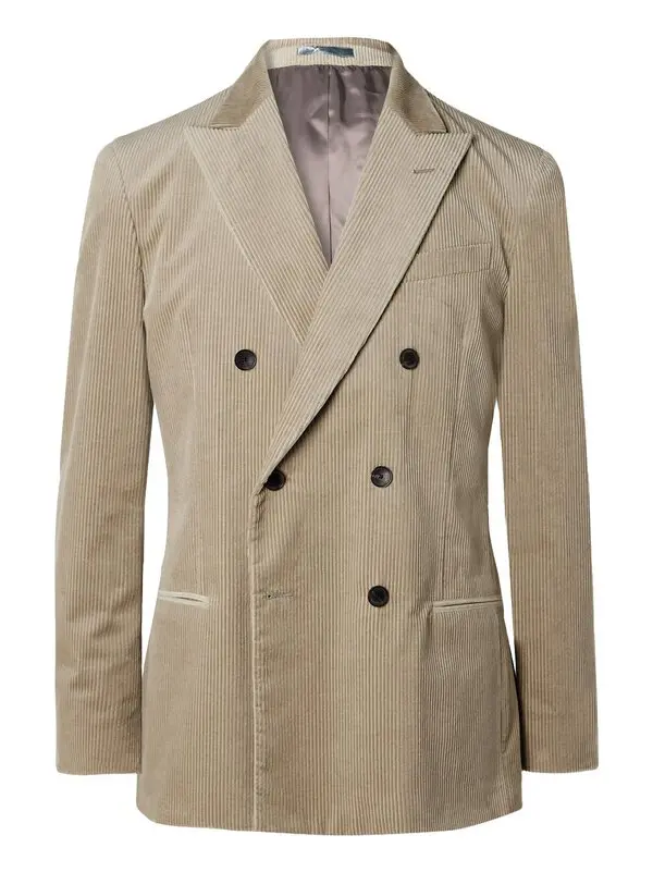 Mr P. Slim-fit Double-breasted Cotton And Cashmere-blend Corduroy Tuxedo Jacket - Neutrals