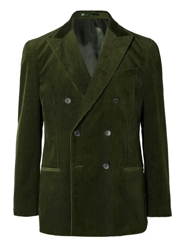 Mr P. Slim-fit Double-breasted Cotton And Cashmere-blend Corduroy Tuxedo Jacket - Green