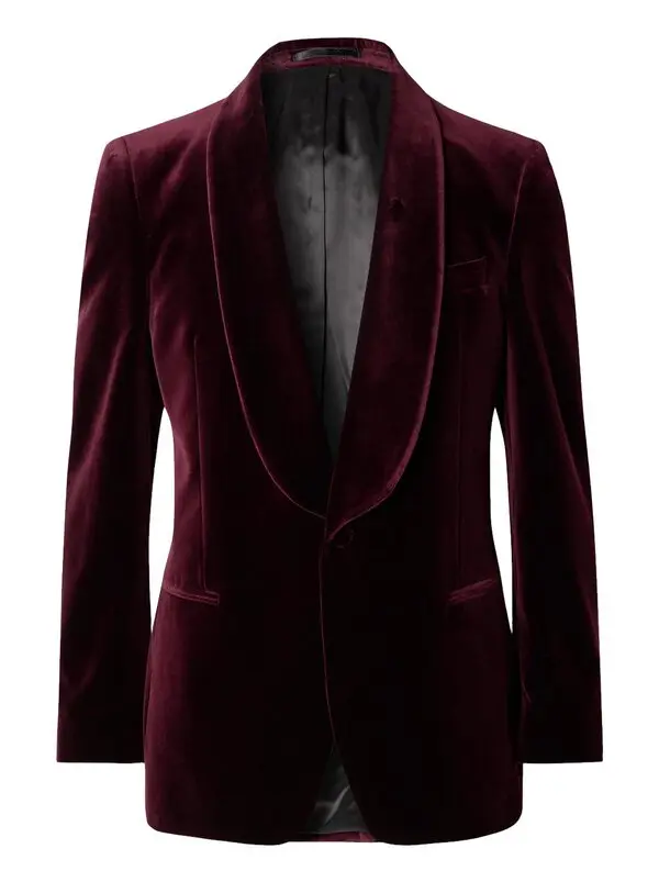 Mr P. Slim-fit Shawl-collar Cotton-velvet Tuxedo Jacket - Burgundy