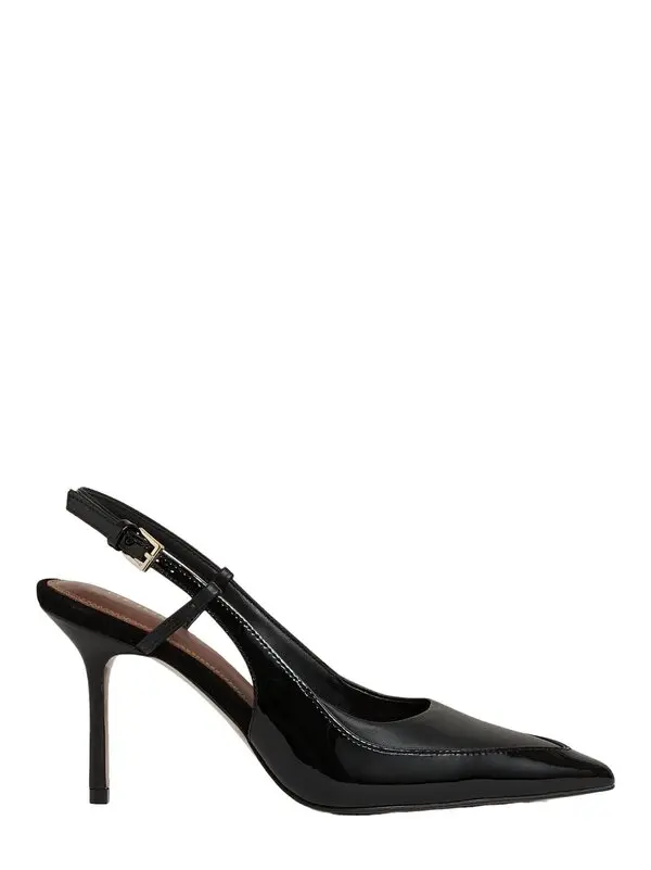 REISS Leena Leather Slingback Court Shoes - Black