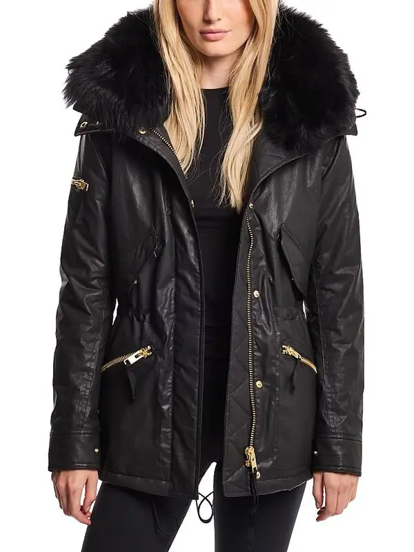 Sam. Devon Shearling Trim Parka - Carbon/black