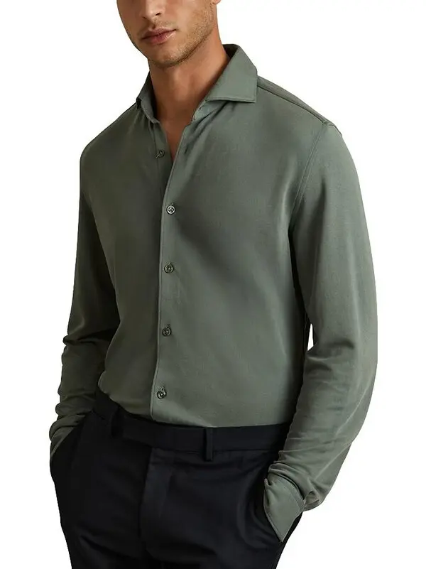 REISS Bobby Long Sleeve Shirt - Green Smoke