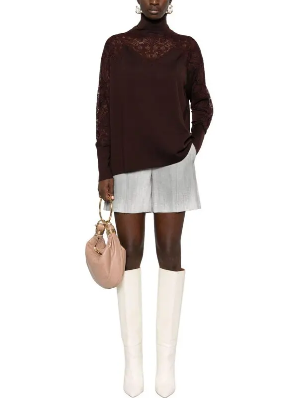 Ermanno Scervino Lace-panel Virgin Wool Sweater - Brown