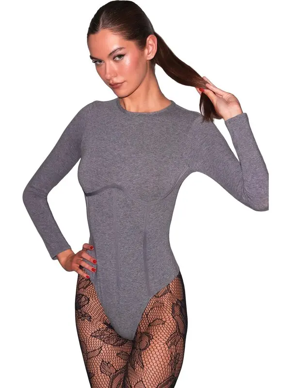 Fleur Du Mal Organic Cotton Long Sleeve T-shirt Bodysuit - Heather Grey