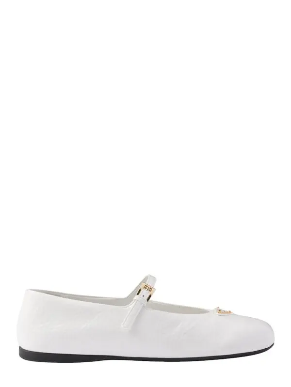 Prada Patent Leather Ballerinas With Logo Buckle - White