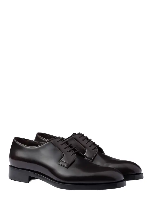 Prada Brushed Leather Lace-up Shoes - Ebony