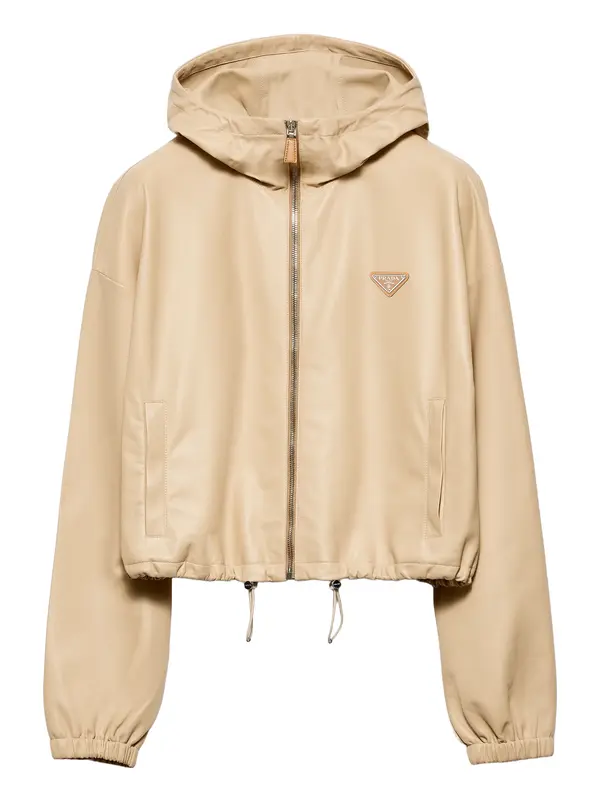 Prada Nappa Leather Hooded Jacket - Sand Beige