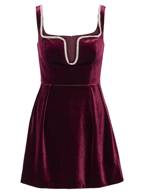 SELF-PORTRAIT Velvet Minidress - Red
