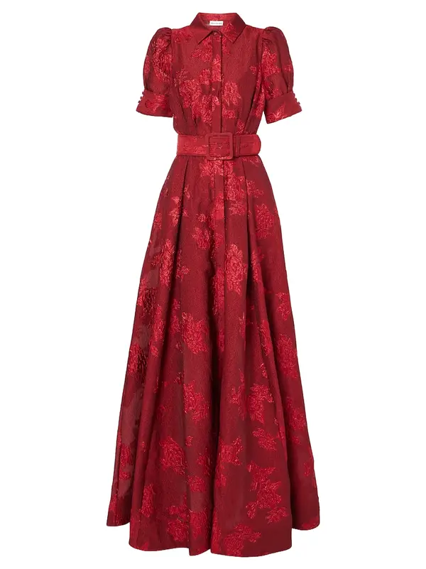 Rebecca Vallance Henrietta Belted Brocade Gown - Red