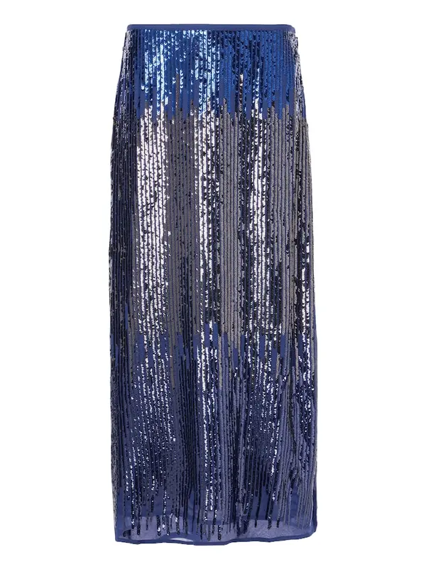 Rixo Kelly Sequined Midi Skirt - Blue