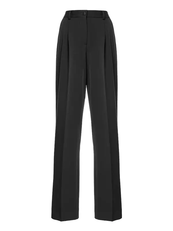 Dolce & Gabbana Wool And Silk Wide-leg Trousers - Black