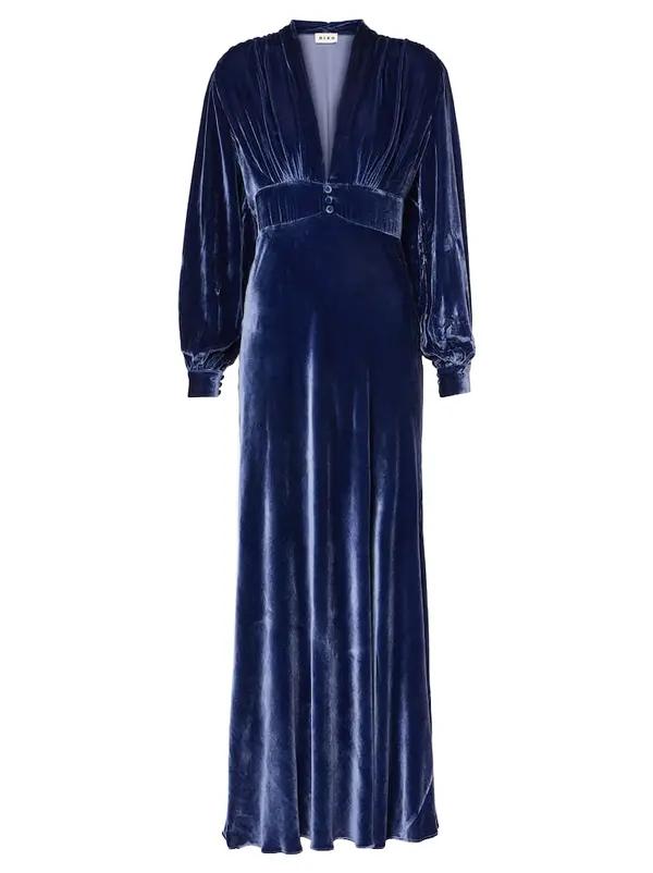 Rixo Emery Velvet Maxi Dress - Blue