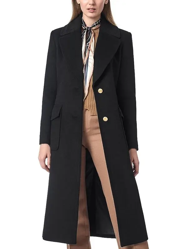 Bernardo Classic Tailored Wool Melton Coat - Black