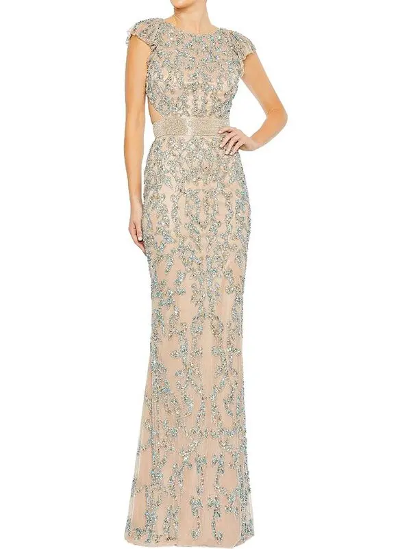 Mac Duggal Embellished Cut Out Gown - Nude Multi