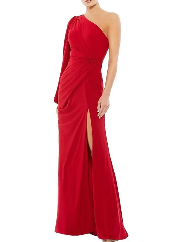 Mac Duggal One-shoulder Faux Wrap Gown - Red
