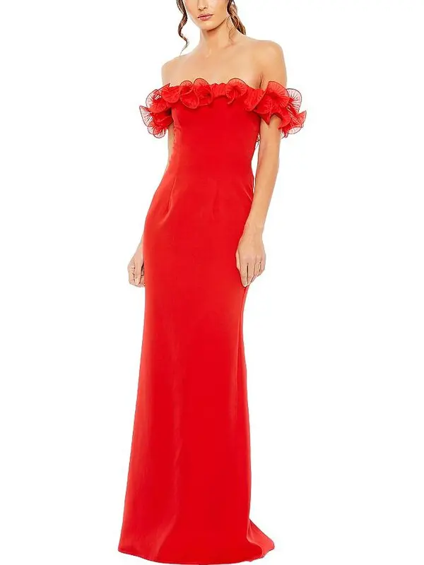 Mac Duggal Ieena Off-the-shoulder Ruffle Gown - Red