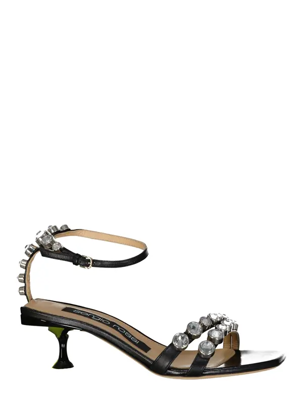 SERGIO ROSSI Leather Crystal Sandals - Black