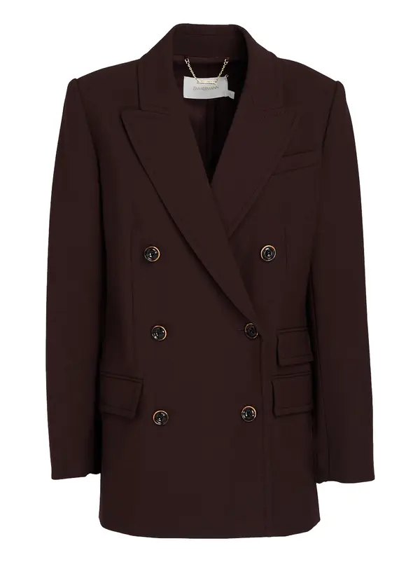Zimmermann Double-breasted Crepe Blazer - Chocolate