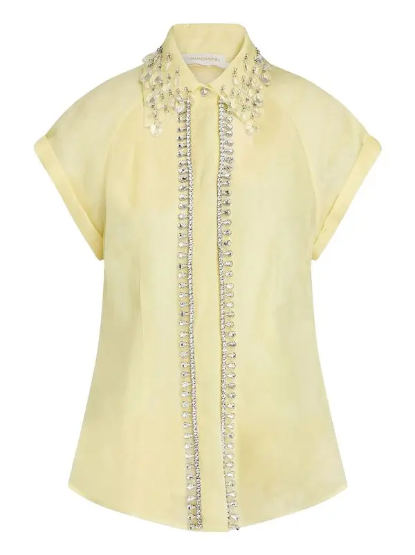 Zimmermann Embellished Linen And Silk-blend Organza Shirt - Pastel Yellow