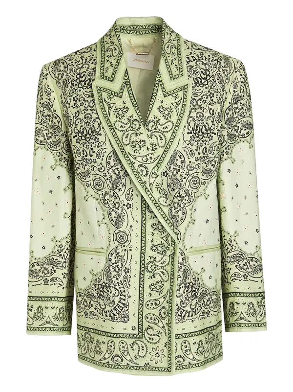 Zimmermann Double-breasted Paisley-print Linen Blazer - Light Green