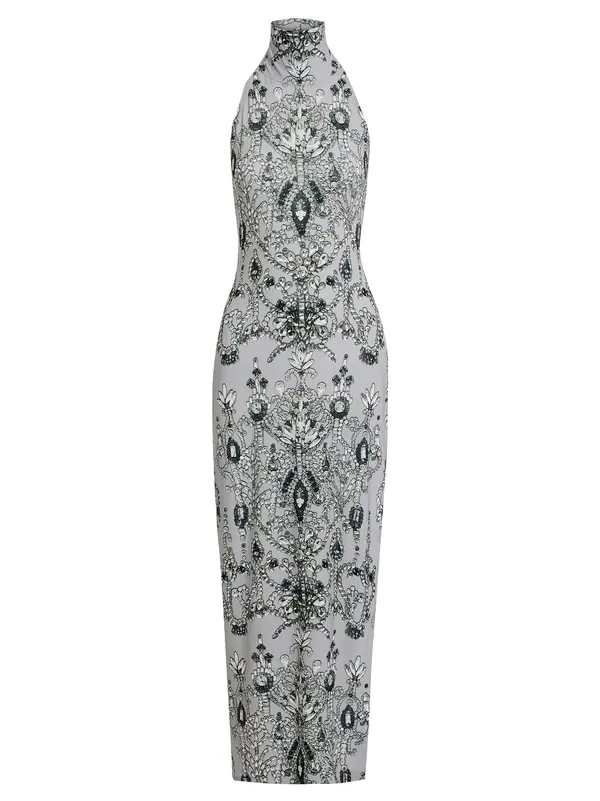 Norma Kamali Printed Stretch-jersey Gown - Light Gray