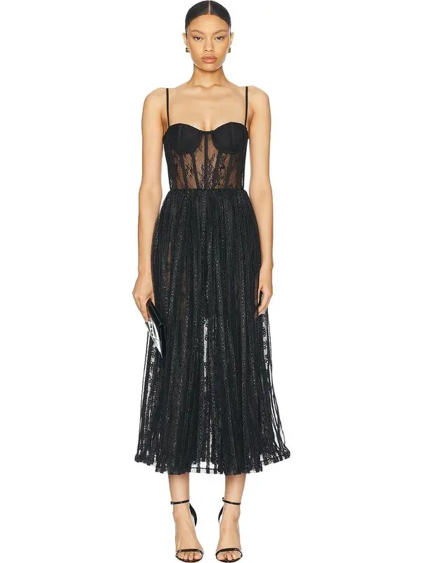 PatBO Lurex Tulle Bustier Midi Dress - Black
